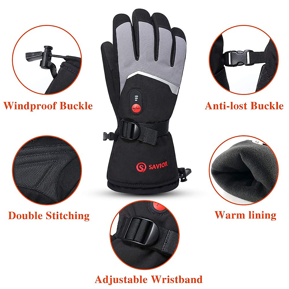 Rechargeable Heated Gloves Battery Electric Ski Gloves with 3 Heating Levels Touchscreen Waterproof Gloves for Men & Women