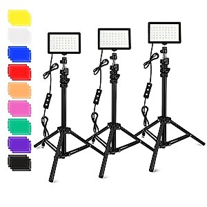 3 Packs 70 LED Video Light with Adjustable Tripod Stand/Color Filters, Obeamiu 5600K USB Studio Lighting Kit for Tablet/Low Angle Shooting, Collection Portrait YouTube Photography