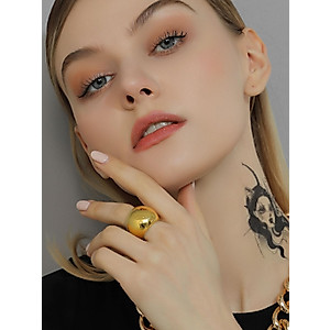 GOLDCHIC JEWELRY Gold Statement Ring for Women, 23mm Oversized Chunky Dome Rings Thick Cocktail Rings Size 7