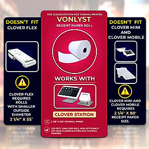 Vonlyst Thermal Receipt Paper Rolls 3 1/8" x 230' for Clover Station (06 rolls)
