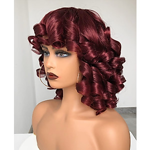 ANNIVIA-X Short Afro Curly Wigs with Bangs for Women Kinky Curly Hair Wig Big Bouncy Fluffy Curly Wig(Bug)