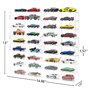 KISLANE Acrylic Display Case Compatible with Toy Cars, Matchbox Cars, 32 Slots Display Case for Toy Cars, Matchbox Cars(Extra Large-32 Slots)