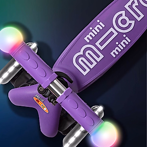 Micro Kickboard - Mini Deluxe Magic with Light-up Handlebars, and LED Light-up Wheels, 3-Wheeled, Lean-to-Steer, Swiss-Designed Micro Scooter for Kids, Ages 2-5 (Purple)