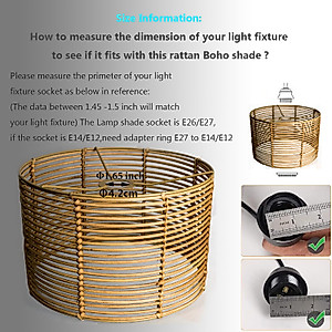Rattan Drum lamp shades rattan Chandelier Shades Woven Boho Rattan Lampshade Chandelier Shades Pendant light Covers E26 E27 Replacement Table Lamp Floor Lamps Lampshades(Dark Brown)