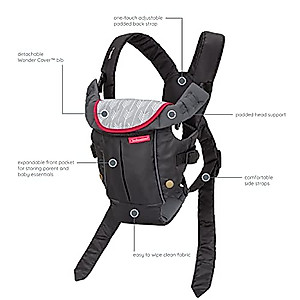 Infantino Swift Classic Carrier with Pocket - 2 Ways to Carry Black Carrier with Wonder Bib & Essentials Storage Front Pocket, Adjustable Back Strap, 1-Piece