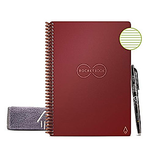 Rocketbook Smart Reusable Notebook - Lined Eco-Friendly Notebook with 1 Pilot Frixion Pen & 1 Microfiber Cloth Included - Scarlet Sky Cover, Executive Size (6" x 8.8") & Pen/Pencil Holder