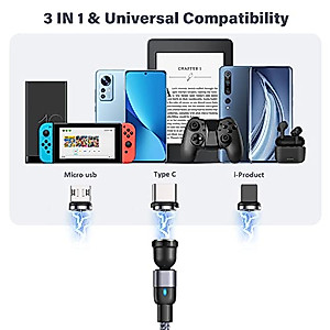 Aripps Magnetic Charging Cable 4 Pack (3.3ft/6.6ft/6.6ft/10ft), 540 Degree Rotating Magnetic Phone Charger Cable, 3 in 1 Nylon Braided Magnetic USB Cable for Type C, Micro USB