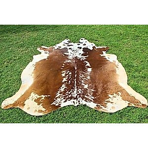 DECIMAL Cowhides 100% Genuine Cowhide Rug-Modern Style Skin Print Floor Carpet for Living Room,Bedroom,Kitchen-Washable Decor Mat,Home Decorations (Brown & White, 5X4 FT)