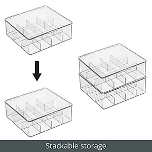 mDesign Plastic Tea Bag Divided Storage Organizer Container Box with Hinge Lid for Kitchen Cabinet, Countertop, Pantry, Hold Coffee Pods, Seasoning Packets, Condiments, 8 Sections, Clear