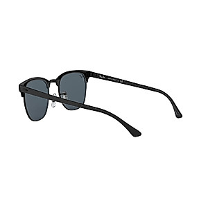 Ray-Ban RB3716 Clubmaster Metal Square Sunglasses, Matte Black On Black/Blue, 51 mm