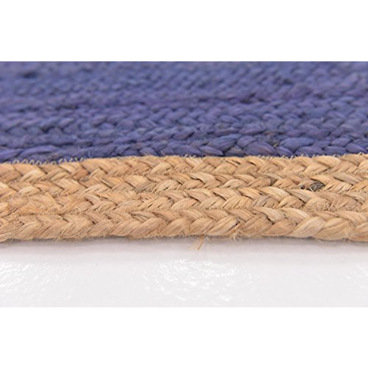 Unique Loom Braided Jute Collection Classic Quality Made Natural Hand Woven with Solid Color Detail, Area Rug, Rectangular 2' 0" x 3' 0", Navy Blue/Tan