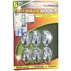 6 Piece Self Adhesive Hooks, Bathroom, Kitchen, Storage