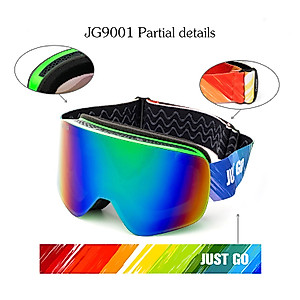 JUST GO Ski Goggles for Skiing Dual-Layer Anti-Fog 100% UV Protection lens Snowboard Goggles, Green Frame/Green Revo Lens (VLT 23.8%)
