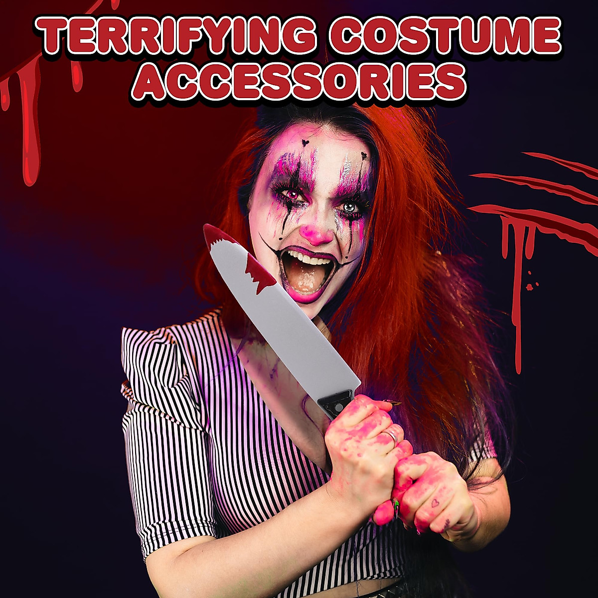 ArtCreativity Fake Bloody Knife Set for Halloween - Bloody Knife Prop Set with Meat Cleaver and Kitchen Knife - Two Highly Detailed Plastic Knives for Halloween Costumes - Toy Knife Set with Blood