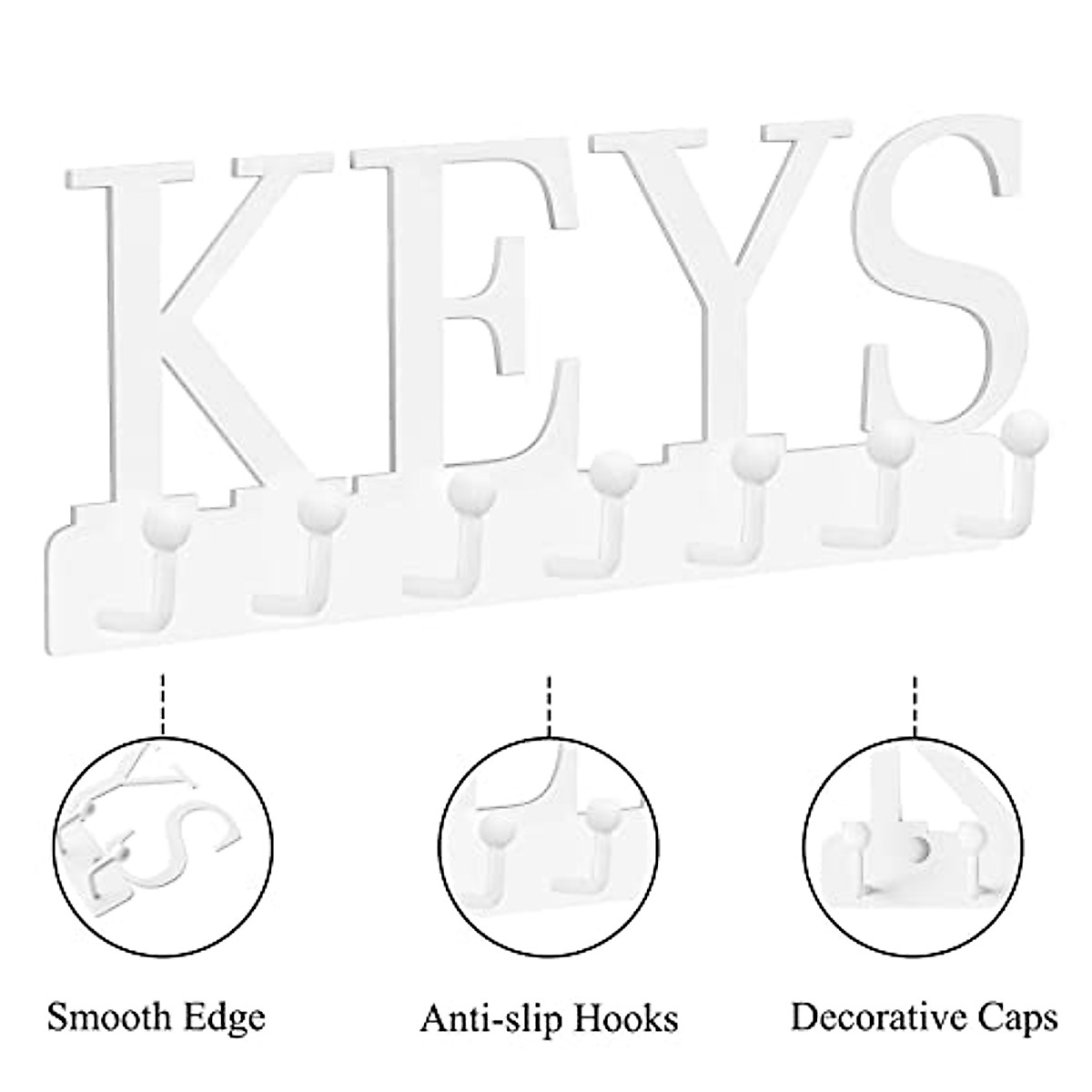 HLWDFLZ Key Holder for Wall - Wall Mounted Key Hangers with 7 Key Hooks, Wall Decorative Organizer Rack for Entryway Mudroom Front Door Kitchen Hallway Office 10 X 4 inches (White Keys)