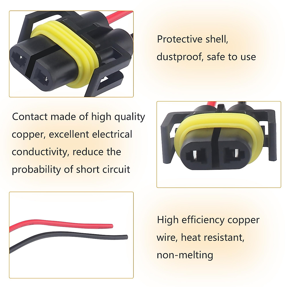2 Pack H11 Headlight Wiring Harness Sockets,H11 Connector with Headlight Pigtail,Universal Fog Light Wiring Harness Connector Car Accessories for Most Cars SUVs Trucks