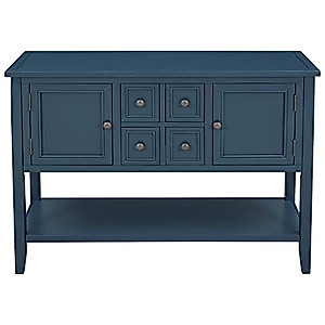 Merax Farmhouse Entryway Console Sofa Table for Living Room, Sofa Table with Storage Drawers and Shelf for Dining Room, Wood Narrow Kitchen Sideboard Cabinet with Door, Antique Navy