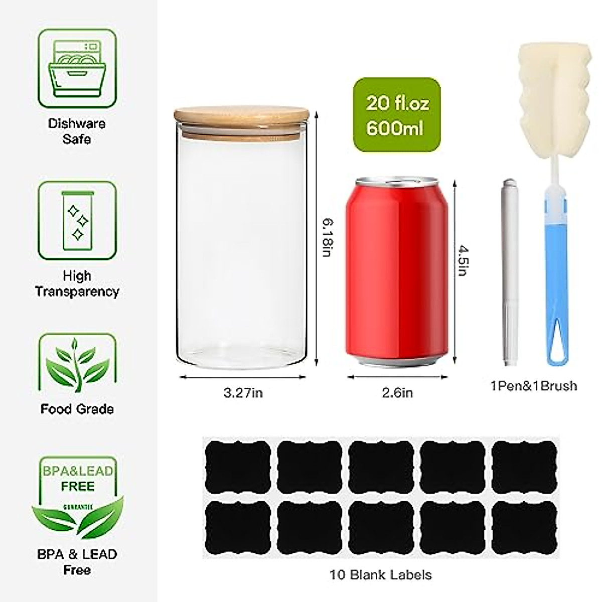 STARSIDE 20 oz Glass Food Storage Containers with Bamboo Lid,Set of 9 Glass Pantry Storage Containers,Kitchen Glass Jars with Airtight Bamboo Lids,Borosilicate Glass Canisters Sets