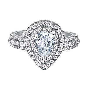 Ahloe Jewelry CEJUG 2.3Ct Teardrop Pear Wedding Rings for Women 18K White Gold Cubic Zirconia Engagement Ring Set Size 9