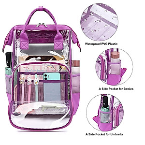 Yusudan Heavy Duty Clear Backpack for Men Women, School Bag Bookbag PVC Plastic Transparent Backpacks for Boys Girls (Purple)