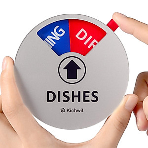 Kichwit Dishwasher Magnet Clean Dirty Sign Indicator with Running and Empty Options, Works on All Dishwashers, Non-Scratch Strong Magnetic Backing, Residue Free Adhesive Included, 4 Inch, Silver