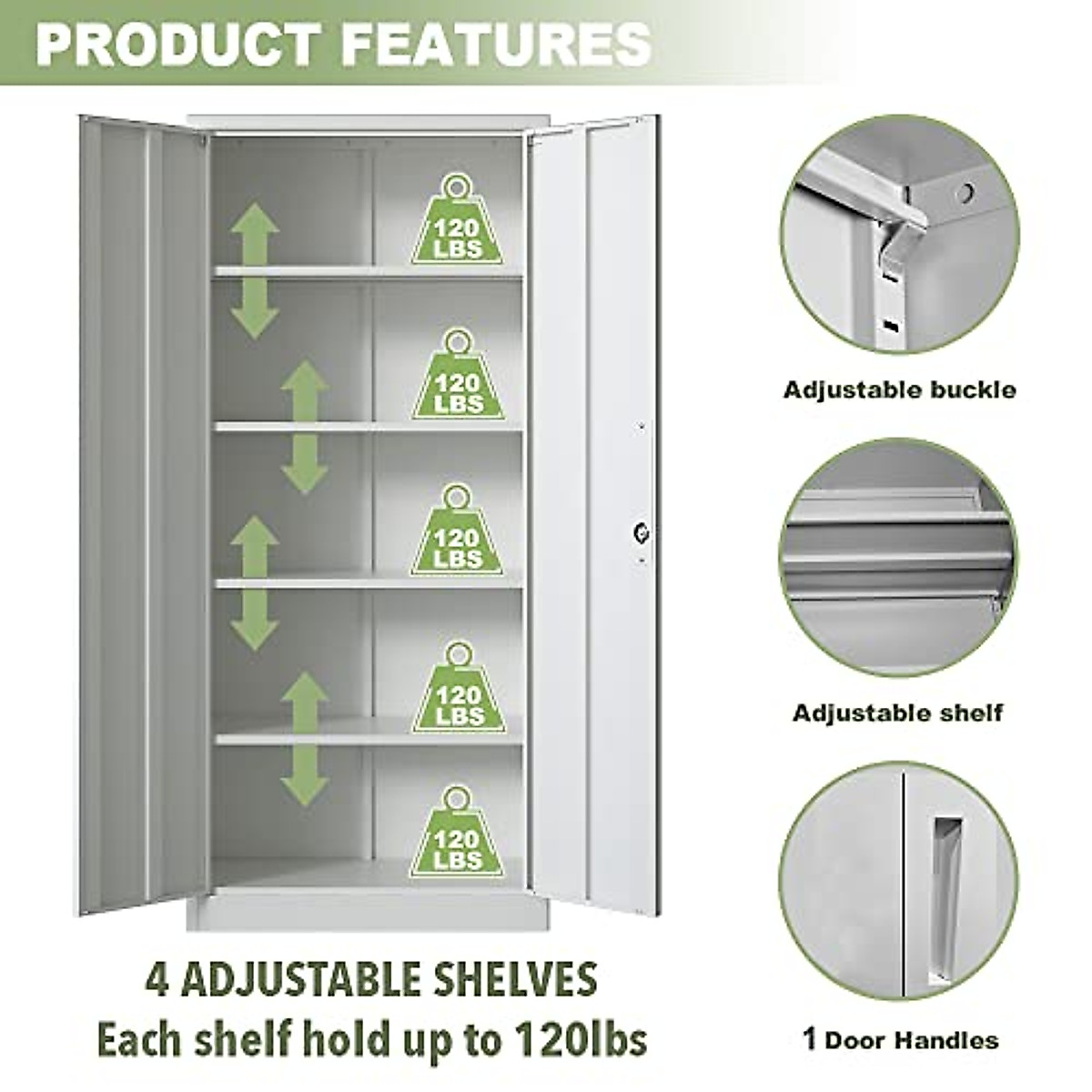 IKIMI Metal Storage Cabinet with Doors and Adjustable Shelves Steel Locking Tall Cabinet Utility Locker Tool Cabinets for Home Office Garage Gym Shop