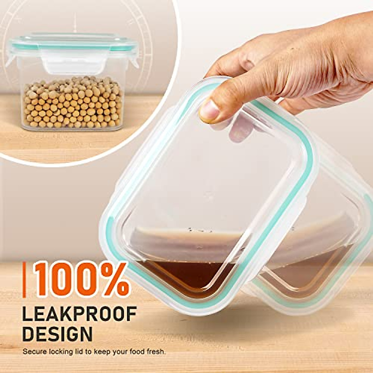 LIHOOOOM Food Storage Containers with lids, 8-Piece BPA-Free Meal Prep Rectangle Containers Plastic Leak-Proof Containers for Cereal, Flour and Sugar 3.5L, Green