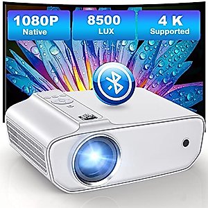 [Upgrade] Groview Mini Bluetooth Projector with 1080P Resolution - 8500 LUX Brightness, Portable Design with Bluetooth 5.1, 5-Watt Dual Stereo Speakers and 250 Inch Display Support for Home Theater