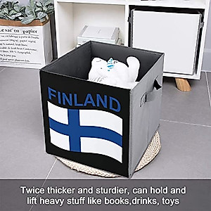 Flag of Finland Canvas Collapsible Storage Bins Cube Organizer Baskets with Handles for Home Office Car