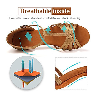 JUODVMP Women Latin Dance Shoes Beige Satin Ballroom Performance Salsa Tango Practice Dance Shoes 3inch High Heel Model WX217,7 US