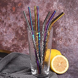 Hoshen 10Pcs Reusable Stainless Steel Color Straws, Color Metal Full Straight Straws (Including 2 Brushes), Suitable For 20/24/30 Ounce Tumblers, 8.5 Inches-Full Straight