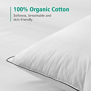 APSMILE Goose Feather Down Pillows -Single Pack Soft Bed Pillows for Sleeping 100% Organic Cotton Standard Size Hotel-Quality Pillows Insert for Stomach/Back Sleepers