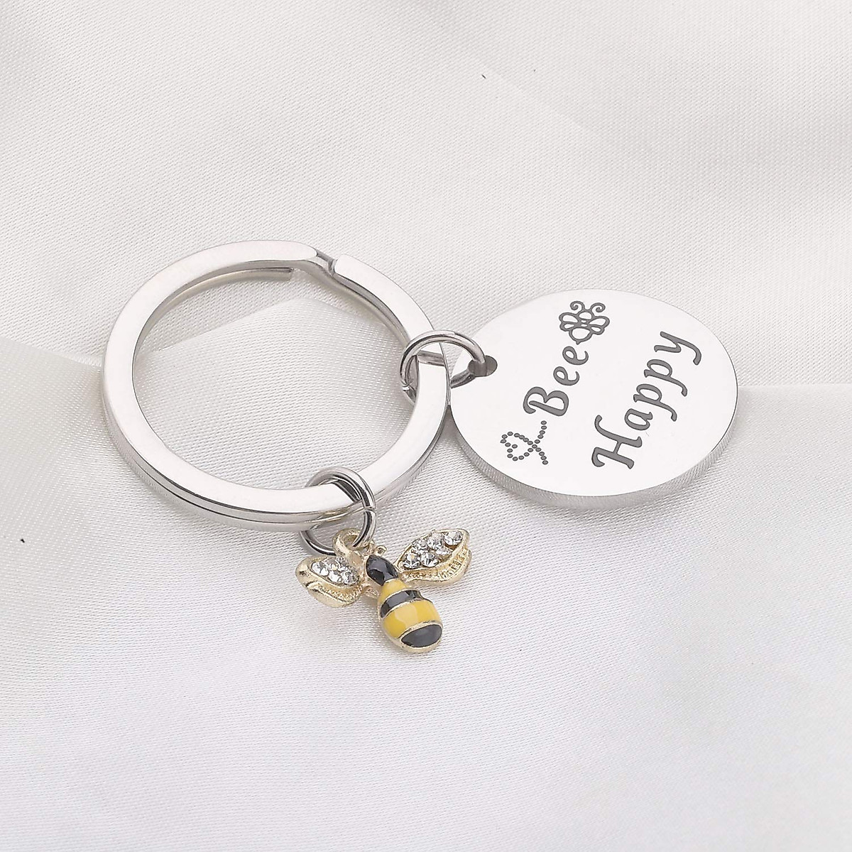 bobauna Bee Keychain With Bumble Bee Chram Bee Jewelry Motivational Gift For Friend Family (bee happy keychain)