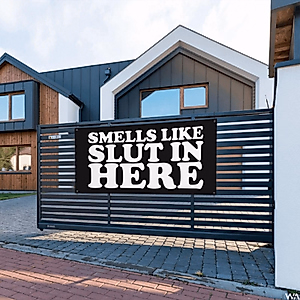 Haebfsl Smells Like Slut In Here Flags 24" X 47" Banner Wall Outdoor Hanging Flag With 4 Brass Grommets For College Dorm Room Decor