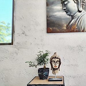 SunBlogs Art Handmade and Hand-Painted Buddha Bust Statue, 16” H Zen Buddha Sculpture Handicraft, Rustic Metal Art Decor for Home Decorations (Style 1)