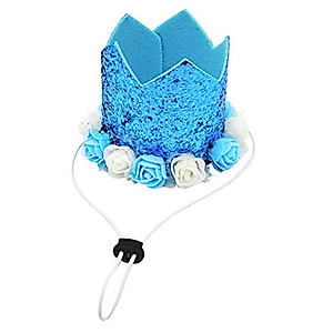 Dog Birthday Bandana Boy Scarf and Crown Dog Birthday Hat, Flower Headwear for Medium to Large Dogs Blue