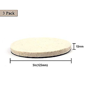 5 Inch (125mm) Wool Felt Polishing Pad Hook and Loop Compressed Woolen Wheel Buffing Pads for Car & Boat Polishing, Waxing, Sealing, Pack of 3