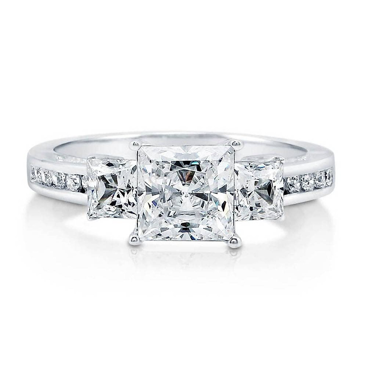 BERRICLE Sterling Silver 3-Stone Wedding Engagement Rings Princess Cut Cubic Zirconia CZ Promise Ring for Women, Rhodium Plated Size 8