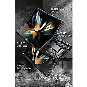 ZtotopCases for Samsung Galaxy Z Fold 4 5G (2022), Full-Body Dual Layer Rugged Case with Built-in Screen Protector & Kickstand & S Pen Slot Drop Protection Shockproof, Black