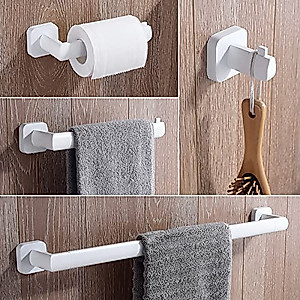 White Bathroom Hardware Accessories Set 4 Piece Wall Mounted Towel Bar Bath Towel Rail Cloth Rack Assemble, Stainless Steel
