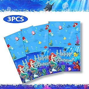 YUNKELIU 3Pcs Little Mermaid Birthday Party Tablecloths Ariel Birthday Decorations Plastic Table Cover for Girls and Boys Birthday Baby Shower Table Decorations