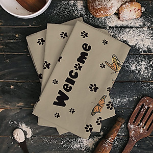 Big buy store Kitchen Towels Set of 4 Cat Welcome Butterfly Dish Towels and Dishcloths Sets Decorative Tea Towel Retro Paws Absorbent Hand Towels for Kitchen Drying Bathroom Decor Gift 18x28 Inch