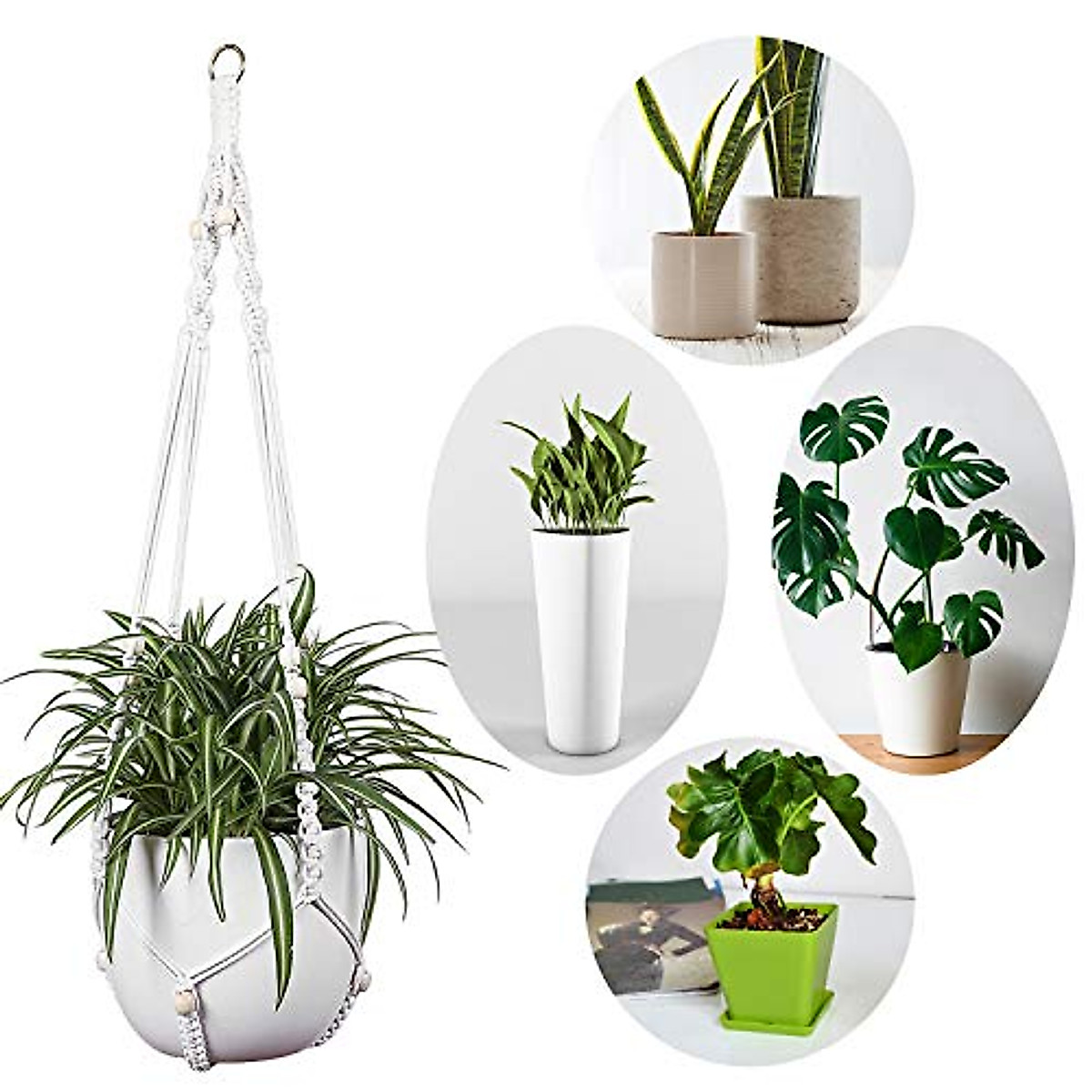 VISEMAN Macrame Plant Hanger-Outdoor Indoor Hanging Planter Holder/Hanging Basket Flower Hangers Cotton Rope with Bead for Home Decor