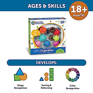 Learning Resources Smart Snacks Shape Sorting Cupcakes,17 Pieces, Ages 18 Months+, Fine Motor, Color & Shape Recognition