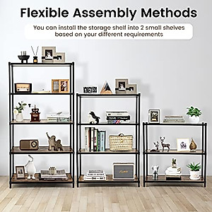 Tangkula 5-Tier Wooden Bookshelf, Tall Bookcase Shelf Storage Organizer w/Metal Frame, Anti-toppling Device, Freestanding Metal Wood Storage Shelf for Living Room Office Kitchen (1, Rustic Brown)