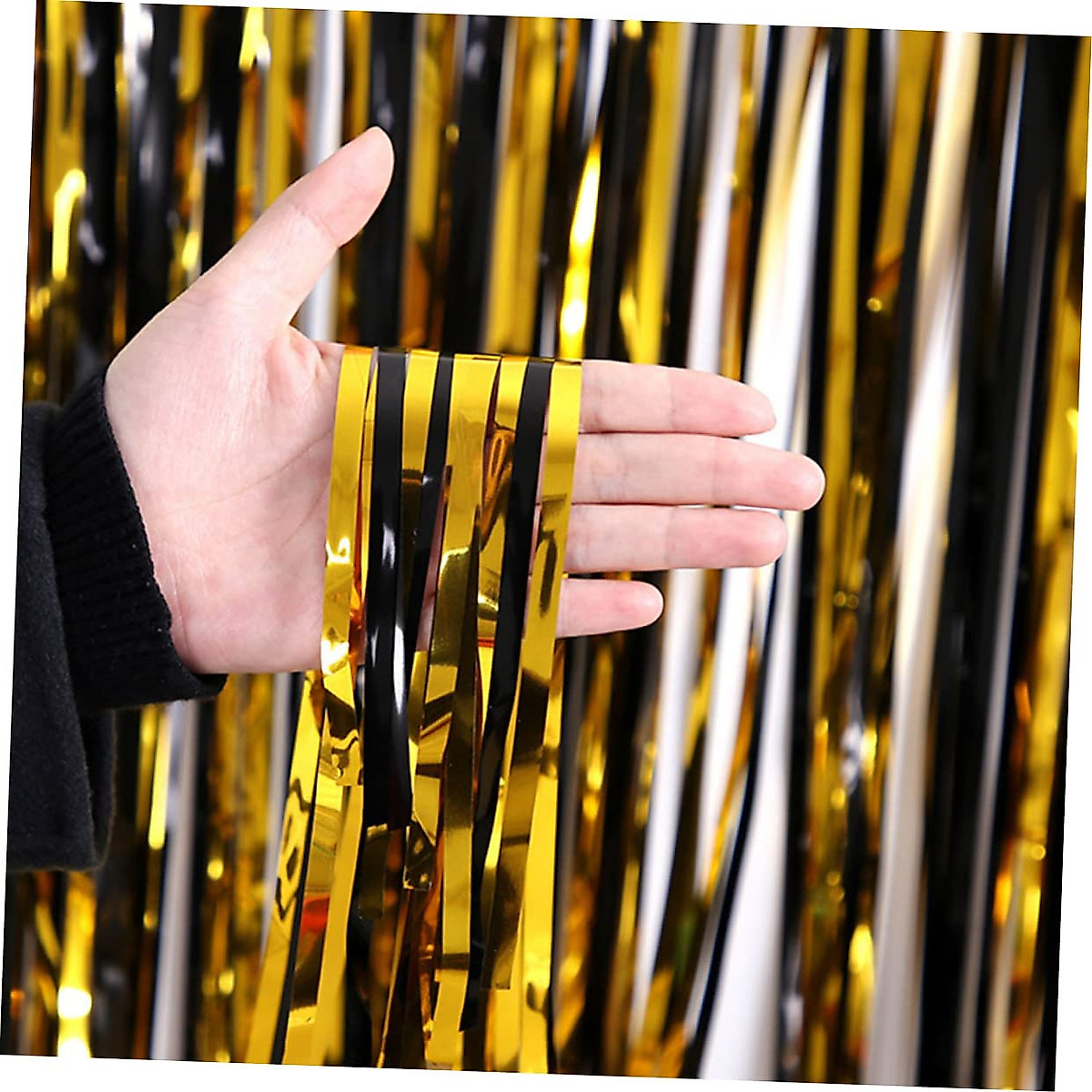 FUOYLOO 2pcs Black Gold Rain Curtain Backdrop Curtain for Party Graduation Fringe Curtain Party Supplies Prom Props Fringe Backdrop Streamer Aluminum Foil The Pet Baby Metal Foil