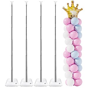 RUBFAC Balloon Stand for Floor Set of 4, 6.6ft Adjustable Height Balloon Column Kit for Floor with Metal Telescopic Pillar for Baby Shower Birthday Party Graduation Wedding Decoration