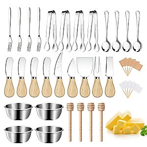 Charcuterie Boards Accessories Charcuterie Utensils Cheese Butter Spreader Knife Set Small Serving Tongs Forks and Spoons Dipping Bowls Honey Dippers Toothpick Flags for Party Platter Making