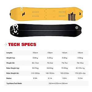 G3 GENUINE GUIDE GEAR AXLE Splitboard, All Mountain Directional Splitboard, Carbon Fiber Matrix, Longer Early Rise, Full Thickness Base, Backcountry Touring, 2023 (162CM)