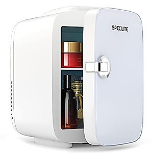 SPECILITE Mini Fridge for Skin Care, Portable Beauty Fridge with Eraser Board Door and Bead Chain(4 Liter/6 Can) Cooler and Warmer, Personal AC/DC Refrigerator for Makeup, Food, Travel, Bedroom